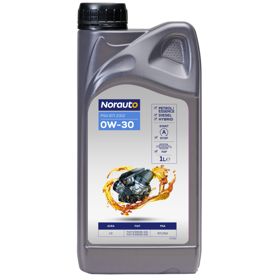 Huile moteur NORAUTO 0W30 C2 PSA B71 2312 - Fiat 9.55535-DS1/GS1 1L - Norauto