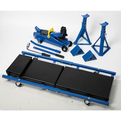 Kit de levage 7 pièces / 5 fonctions : Cric, Chandelles, Cales, Clé, et Chariot Mécanicien - Norauto