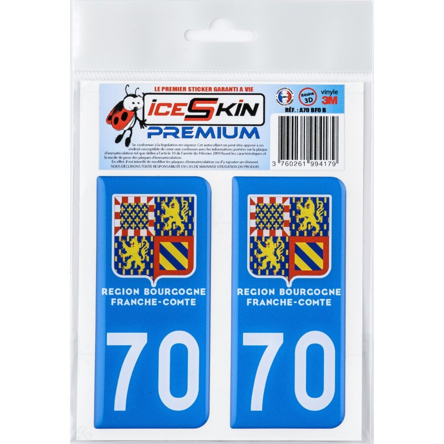 2 stickers premium en résine 3D, pour departement 70 en bleu (format ...