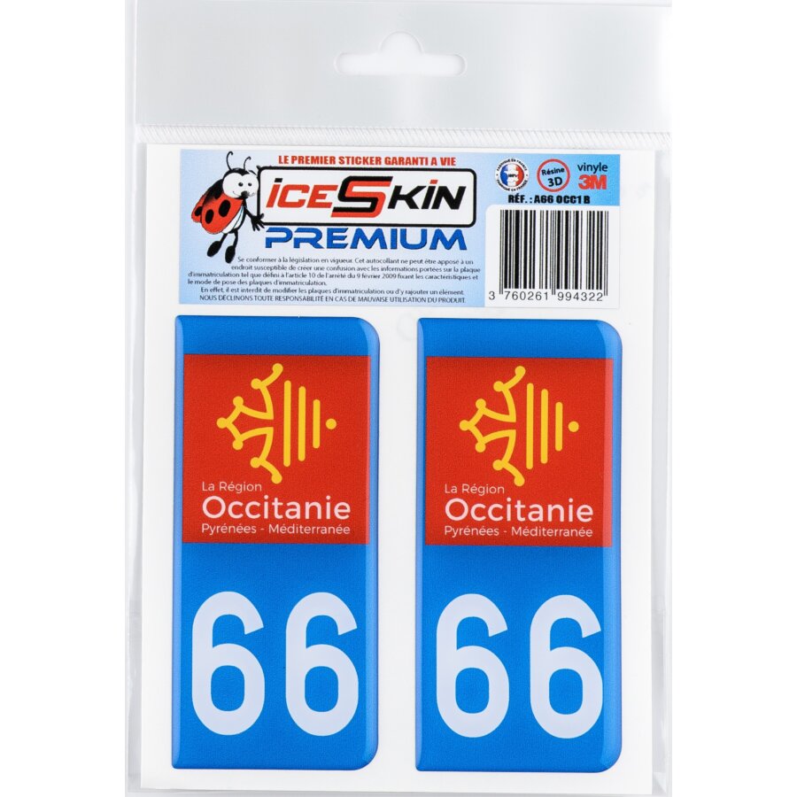 2 stickers premium en résine 3D, pour departement 66 en bleu (format ...