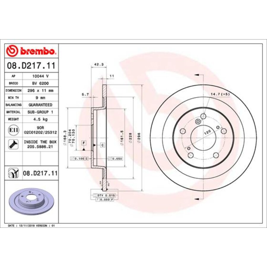 2 Disques de frein BREMBO 08.D217.11 - Norauto